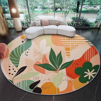 Generic Tapis Rond Salon, Plantes Abstrait Moderne Tapis de Sol D&eacute;coration Antid&eacute;rapant 120 cm (Round) Tapis de Sol D&eacute;coration Antid&eacute;rapant Multicolore