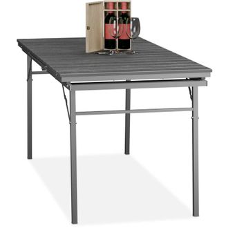 Relaxdays Relaxdays Gartentisch klappbar, Breite: 166 - 215 cm, Kunststoff, Stahl, wetterfest, 8 Personen, Campingtisch, grau