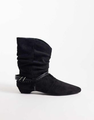 Public Desire Peta - Bottines fronc&eacute;es en imitation daim - Noir