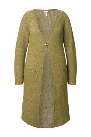 Ulla Popken Strickjacke Lang-Strickjacke Rippstrick V-Ausschnitt