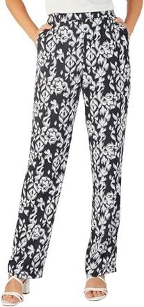 Damart Pantalon Imprim&eacute; Ethnique Pure Viscose pour Femme, Coupe Ample, Noir Graphique, 42