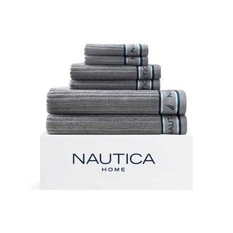 Nautica 6-teiliges Badet&uuml;cher-Set, weiche saugf&auml;hige Baumwolle, mittelschweres Badezimmerdekor, Wohnheim-Essentials (Signature Grey, 6-teilig)