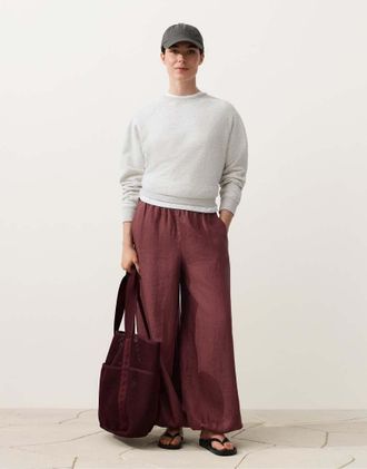 Oysho Pantalon bloomer en pur lin - Rouge fonc&eacute;