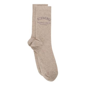 Iceberg Homme, Sous-v&ecirc;tements, Beige, Taille: ONE Size Chaussettes en coton avec logo brod&eacute;