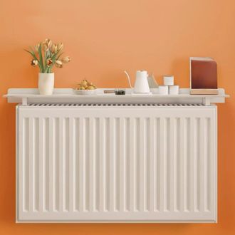 Generic Schwebendes Regal &uuml;ber dem Heizk&ouml;rper, wei&szlig;e Abdeckung, 15 cm tief, ohne Bohren for Schutz der W&auml;nde, Regal aus Aluminiumlegierung mit Halterung(140cm