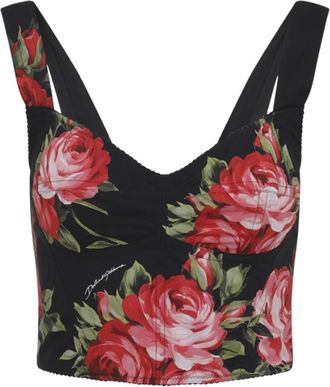 Dolce & Gabbana Femme, Tops, Multicolore, Taille: 34 FR Haut Bustier en Coton &agrave; Imprim&eacute; Bouquet de Roses