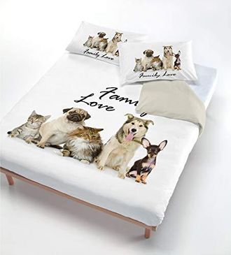 Italian Bed Linen Digital CP - Dig 1P Bettbezug, 100% Baumwolle 515 Familie Liebe 150x200 cm grau