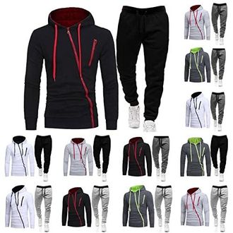 Generic Survêtement pour homme avec capuche zippé et jogging 2 pièces ensemble pull à capuche à manches longues et pantalon de jogging avec cordon de serrage 