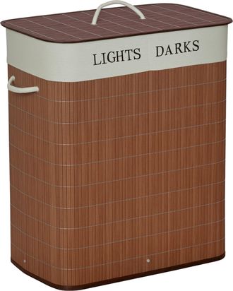 HOMCOM Bambus Wäschekorb schmal mit Deckel 100L Wäschesammler mit Griffen, 2 herausnehmbarer Wäschesack, Laundry Baskets Wäschebox für Waschküche, Schlafzimm