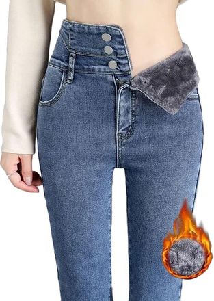 Onsoyours Thermo Jeans Damen Fleece Gef&uuml;tterte Thermojeans Skinny Jeans High Waist Leggings Denim Hose Winter Warm Dicke Strumpfhose Pants Streetwear A Blau XXL
