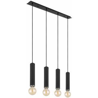 Globo Lighting H&auml;ngelampe H&auml;ngeleuchte Pendellampe Pendelleuchte Esszimmerleuchte, 4 Flammig, skandinavisch Metall Holz schwarz nickel, 4x E27 Fassungen, LxBxH