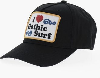 Dsquared2 Cotton Gabardine Baseball Cap I LOVE GOTHIC SURF with Embroi size One