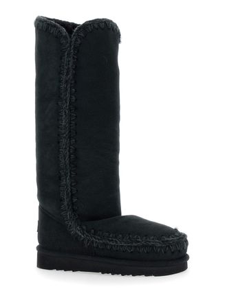 Mou Womens Black Boots With Braided Effect Sheep