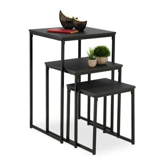 Relaxdays Beistelltisch 3er Set, stapelbar, Satztisch 3 Größen, quadratisch, Metall, Wohnzimmer, Dekotisch, schwarz
