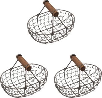 Angoily 3 Stück Draht-Eierkorb Mit Holzgriff Country Vintage-Stil Eiersammelkorb Draht- -Aufbewahrungskorb Gemüsebehälter Zum Tragen Sammeln Von Hühnereiern