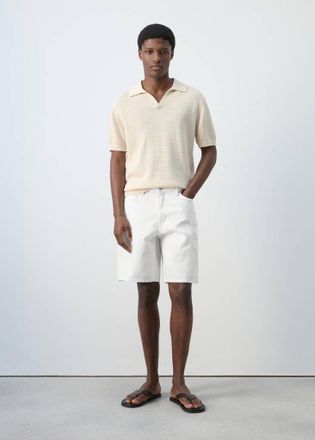 Mango Bermuda en jean droit blanc cass&eacute; - Homme - 38 - MANGO MAN