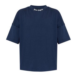 Palm Angels Classic Logo Over T-Shirt - - Tops - Herren - Blau - M