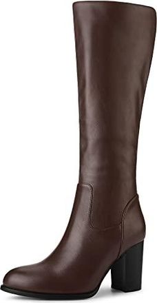 Allegra K Bottes hautes à talons carrés et bout rond pour femmes Café 38