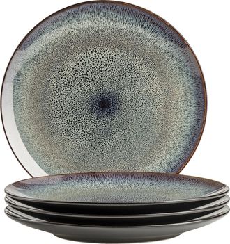 Mäser 935129 Serie Teona, 4er Teller Set mit grün-brauner Reaktivglasur, 4-teiliges Speiseteller-Set aus Keramik in modern dezenten Coupe-Formen, Steinzeug