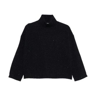 Brunello Cucinelli Paillettenbesetzter Rippstrick-Kaschmirrollkragenpullover - - Knitwear - Damen - Blau - M