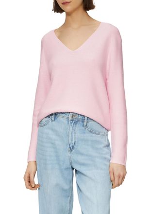 s.Oliver Gerippter Strickpullover aus Baumwollmix mit V-Ausschnitt