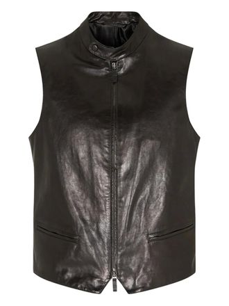 Giorgio Armani gilet en cuir &agrave; fermeture zipp&eacute;e - Noir