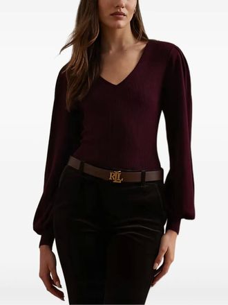 Lauren Ralph Lauren Geripptes Top mit V-Ausschnitt - Rot