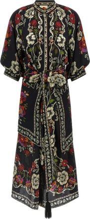 Farm Rio Farm Rio, Femme, Robes, Noir, Taille: 38 FR Rococo Flowers Belted Midi Dress