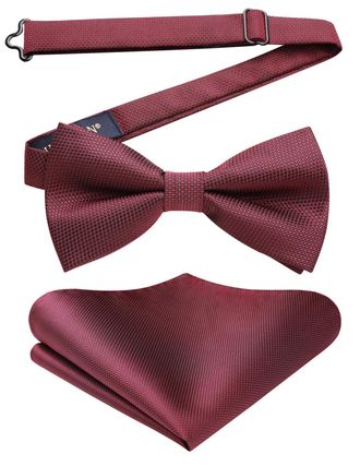 Hisdern Fliege Herren Rot Einfarbig Herren Fliege mit Taschentuch Set Vorgebundene Fliege f&uuml;r Hochzeit Smoking