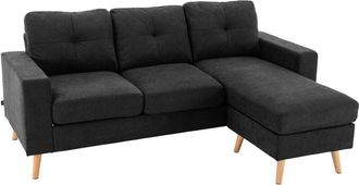 HOMCOM Homcom - Ecksofa Stoffsofa in L-Form, Couchgarnitur in Leinenoptik, Eckgarnitur mit Chaiselongue für 3 Personen, Eckcouch für Wohnzimmer, Schwarz