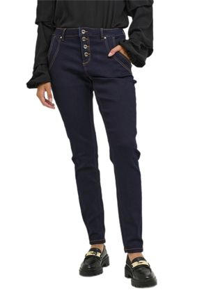 Cream Damen Womens Skinny Fit Midrise Waist Button Fastening Regular Waistband Jeans, Rinse Dark Blue Denim, 31