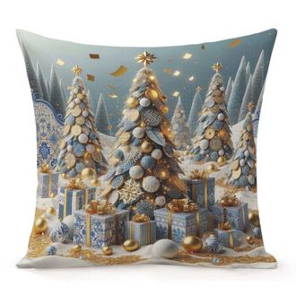 Generic Kissenbezug Fr&ouml;hliche Weihnachten Und EIN Frohes Neues Jahr! Festliche Box In Schneewehe Mit Goldenem Konfetti Kissenh&uuml;lle Throw Pillow Covers Fashion