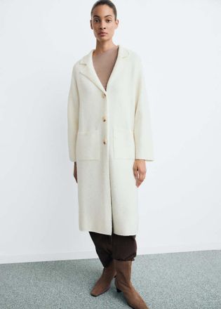 Mango Strickmantel mit Taschen ecru - Damen - S - MANGO