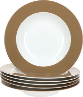 MamboCat 6er Set Nougat Doppio Suppenteller Ø 22 cm I Weiß-Braun I Porzellan I 6 Personen I tiefer Teller I Alternativ für Salat, Dessert & Co I Ritzenhoff & B