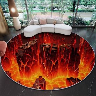 Generic Tapis Rond de Salon Luxe Nature Fantastique de Lave pour Salle &agrave; Manger Bureau Lavable en Machine et Poil Court 150 cm (Round) Tapis Chambre avec Dos 