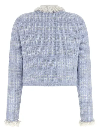 Self Portrait 3D Floral-Embellished Tweed Jacket - Blue