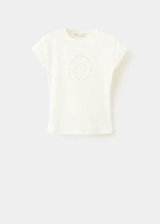 Mango T-shirt coton &agrave; clous blanc cass&eacute; - Femme - S - MANGO