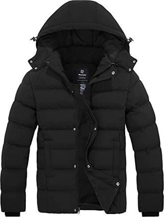 Wantdo Homme Blouson Rembourré Décontracté Veste Matelassée Manteau à Capuche Détachable Blouson Hiver Chaud Veste dExtérieur Slim Fit Noir 3XL