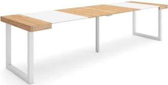 Skraut Home | Ausziehbarertisch | Multifunktionaler ausziehbarer | 300 | Für 14 Gäste | Massivholz Beine | Moderner Stil | Eiche und weiß