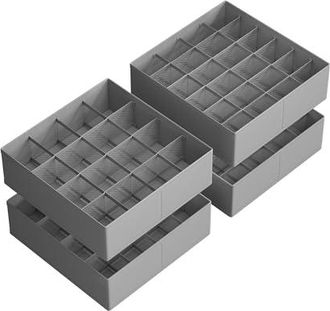 Songmics Lot de 4 organiseurs de tiroir, 80 compartiments (2 x 16 + 2 x 24), organiseur de placard pliable, 30 x 30 x 10 cm, boîtes pour chaussettes, sous-vête