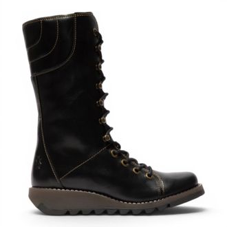 FLY London Womens Black Leather Strike-Up Combat Ankle Boots - STER768
