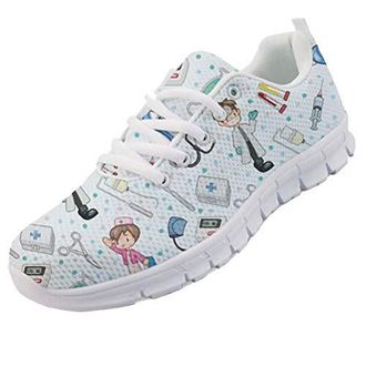 CHAQLIN Femmes Baskets Dessin Animé Ambulance Modèle Infirmière Appartements Chaussures Casual Dames Travail Mocassins Respirant Filles Marche Chaussures EU39