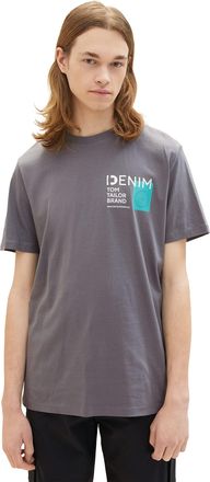 Tom Tailor Herren T-Shirt mit Logo-Print 1036964, 15180 - Quiet Mid Grey, L