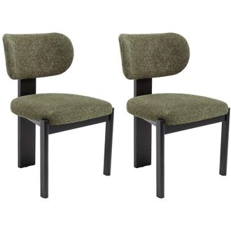 Vente-Unique Lot de 2 chaises en tissu bouclette et bois dh&eacute;v&eacute;a noir - Kaki - WILANA