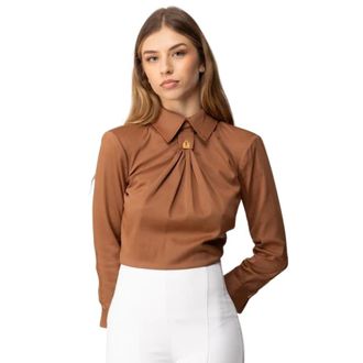 Elisabetta Franchi Femme, Blouses et Chemises, Brun, Taille: 38 FR Camicia Cropped