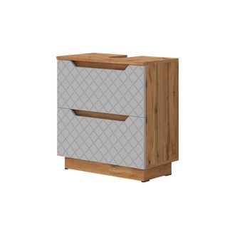 Vicco Waschbeckenunterschrank Lotta, Eiche/Grau mit Kachelstruktur, 59.8 x 62.5 cm mit 2 Schubladen