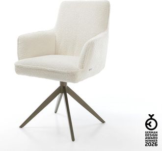 DELIFE Drehstuhl Heira-Flex mit Armlehnen Boucl&eacute; Wei&szlig; Kreuzgestell breit Effektfinish Titan 360&deg; drehbar Wippfunktion Taschenfederkern, Esszimmerst&uuml;hle