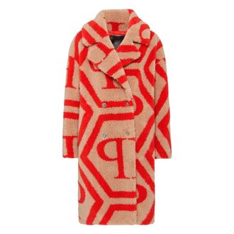 Philipp Plein Femme, Manteaux, Beige, Taille: 42 FR Eco Fur Long Coat Monogram