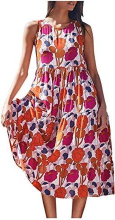 Generic Robe boh&egrave;me 2026 pour femme style gilet boh&egrave;me jupe &agrave; fleurs nou&eacute;e longue vacances, Rouge, XL