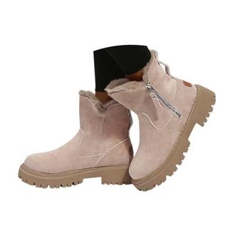 Minetom Chaussures Bottes dhiver en Cuir Femmes Courte Bottines De Neige avec Doublure Chaud Fourrure Fermeture A Beige 41 EU